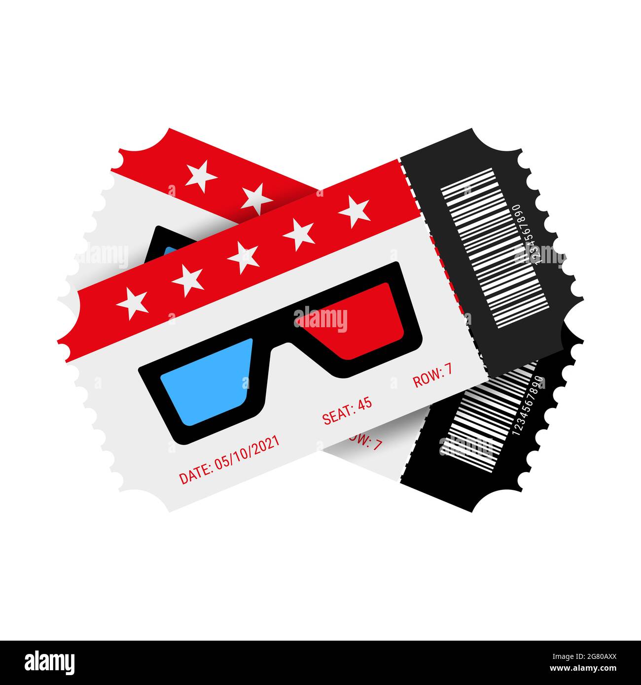 Two red and black designed movie tickets with barcode. A couple of ...