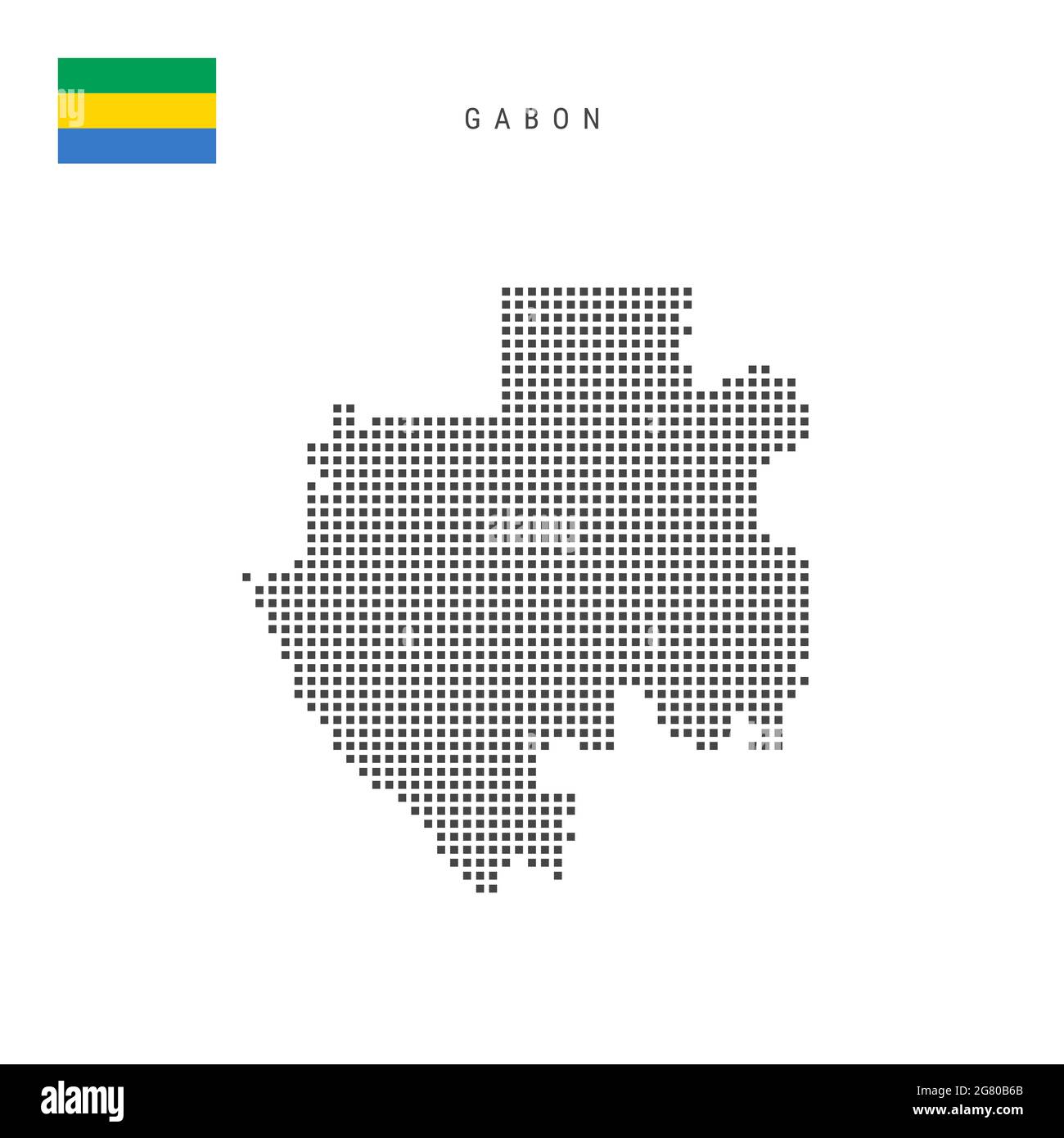 Square dots pattern map of Gabon. Gabonese dotted pixel map with national flag isolated on white ...