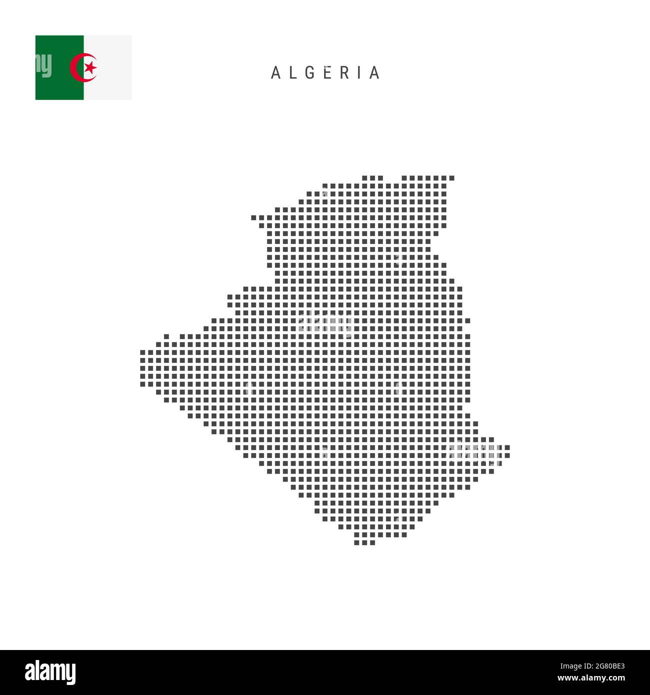 Square dots pattern map of Algeria. Algerian dotted pixel map with ...