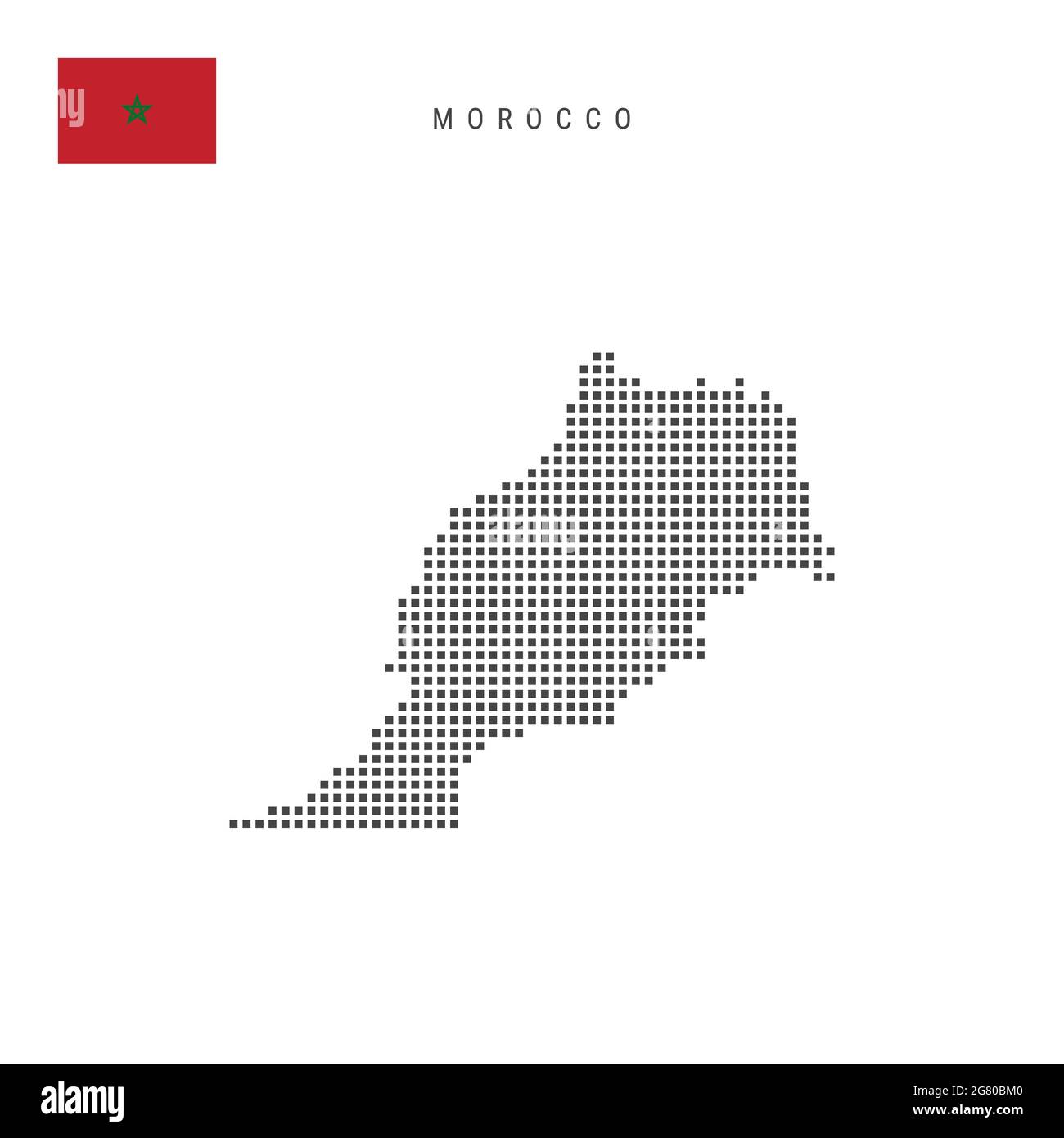 Square dots pattern map of Morocco. Moroccan dotted pixel map with national flag isolated on ...