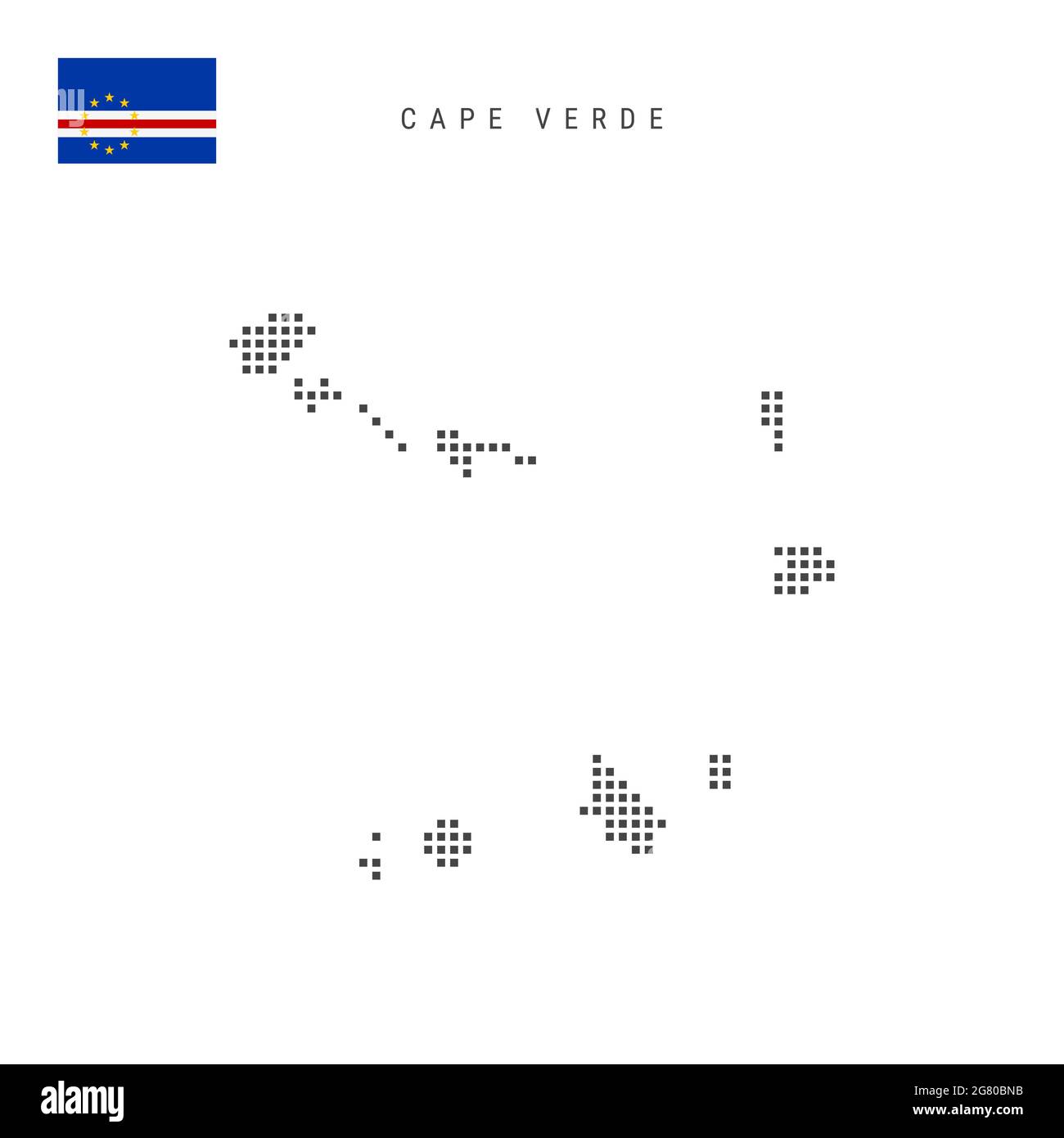 Square dots pattern map of Cape Verde. Cabo Verde dotted pixel map with national flag isolated ...