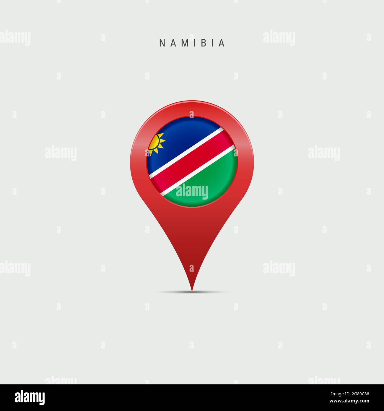 Teardrop map marker with flag of Namibia. Namibian flag inserted in the location map pin ...