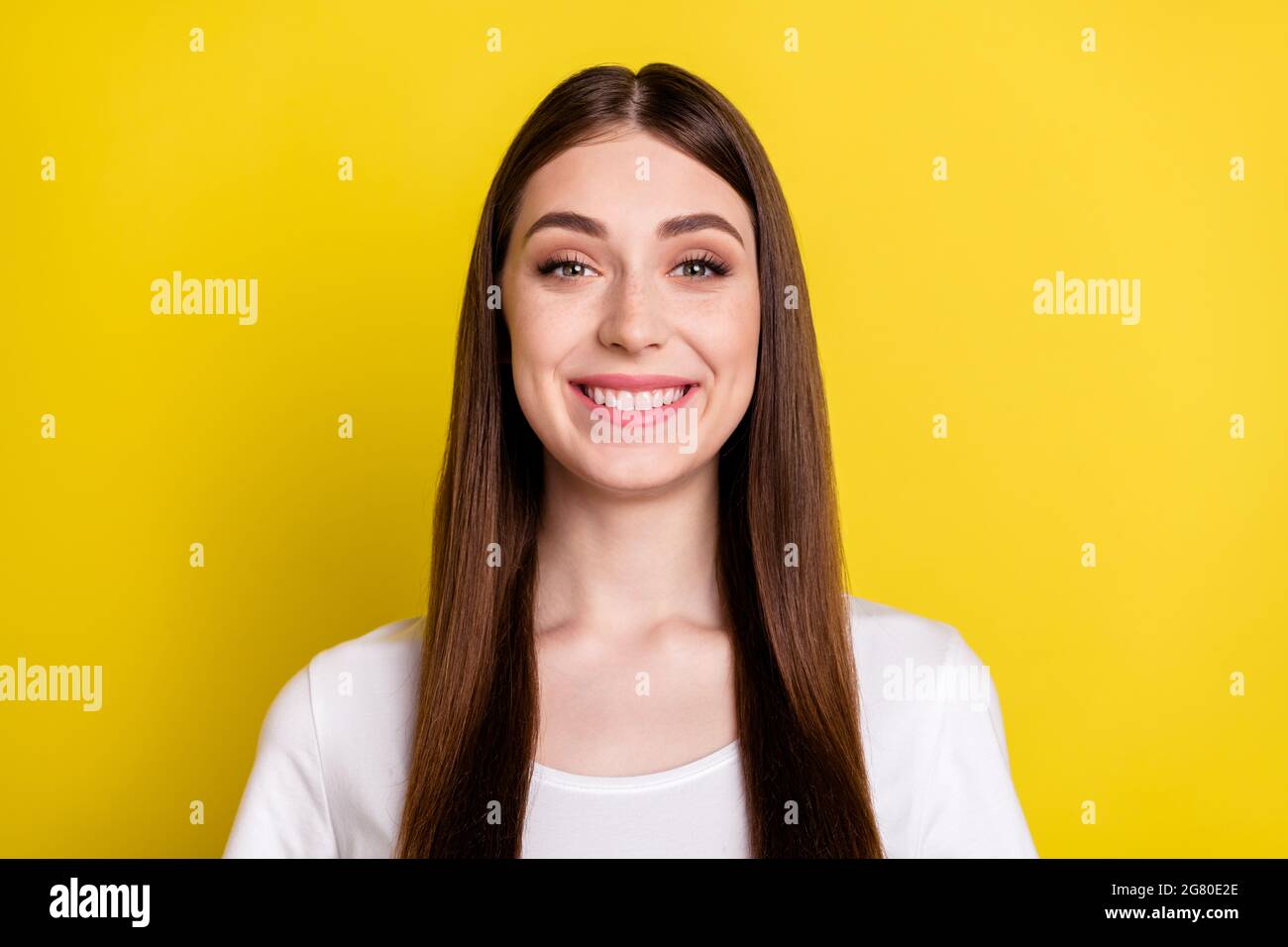 Portrait Of Nice Attractive Content Cheerful Girl Wearing White T Shirt