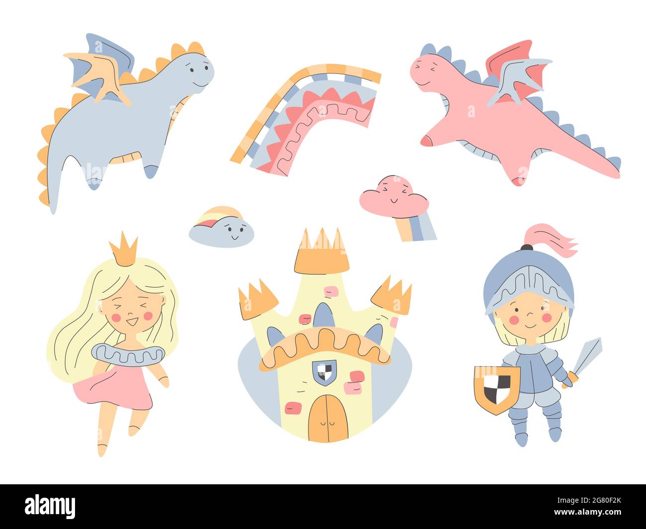 Set of cute fairy tale elements for kids party. birthday, textile, book ...