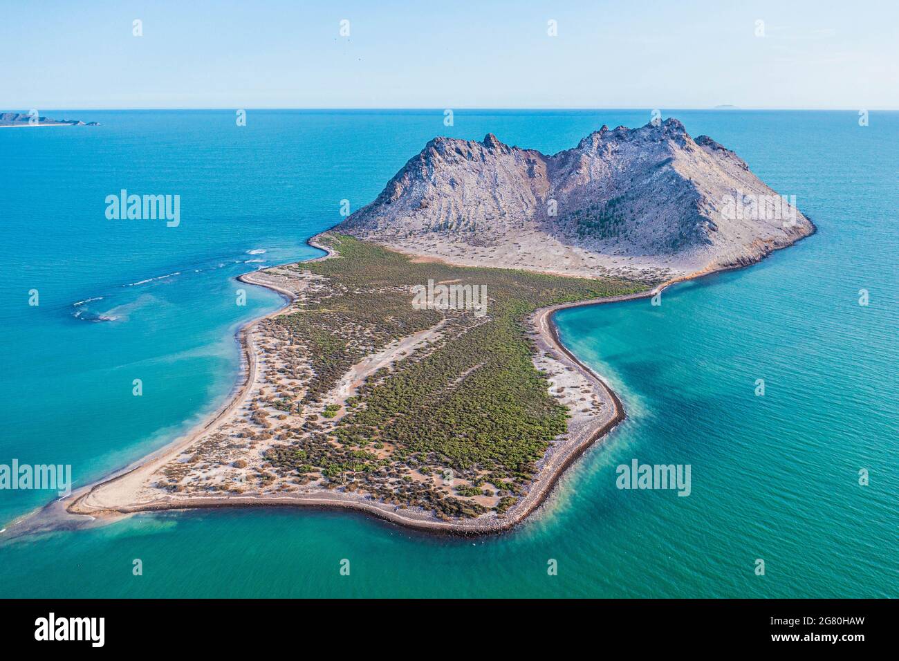 Aerial view of Alcatraz Island near the coast of Kino Bay, Sonora ...