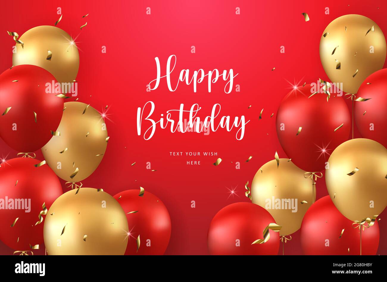 Elegant luxury golden red ballon and party popper ribbon Happy Birthday ...