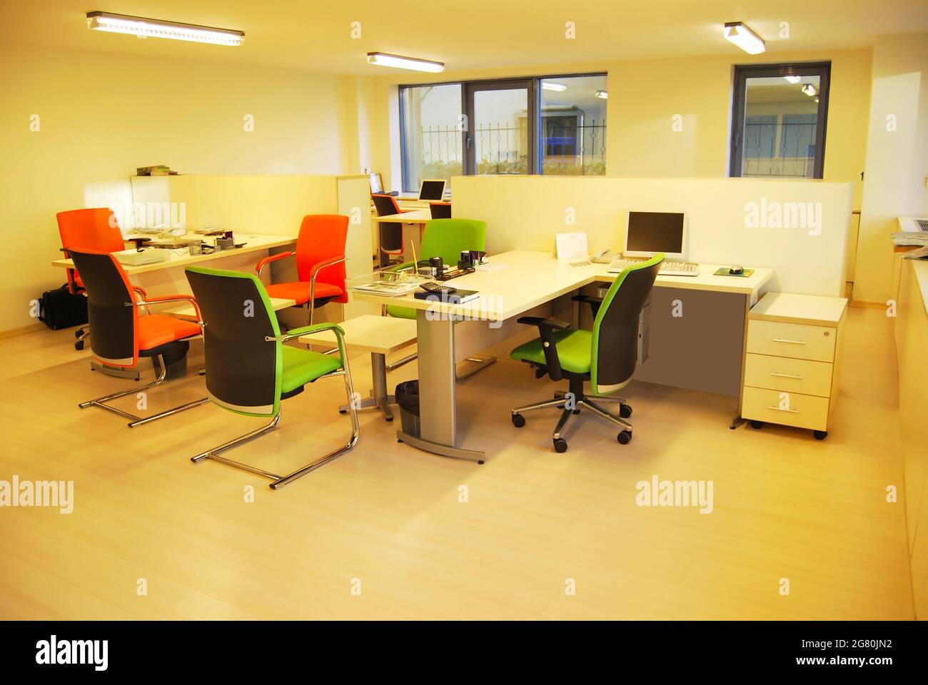 Modern and empty office, tables and chairs in the workplace, office ...