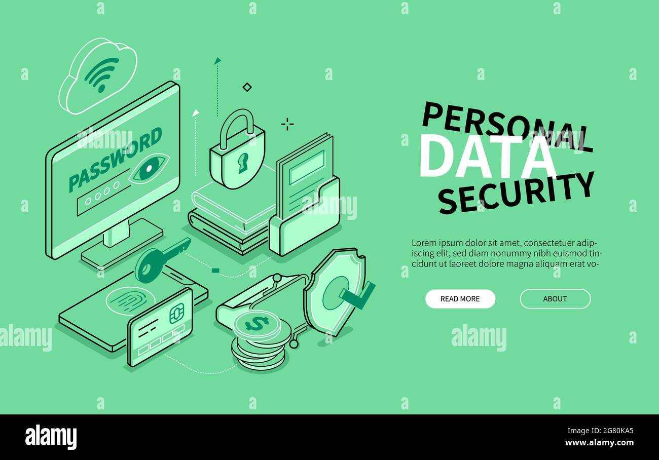 Personal data security - line design style isometric banner ...