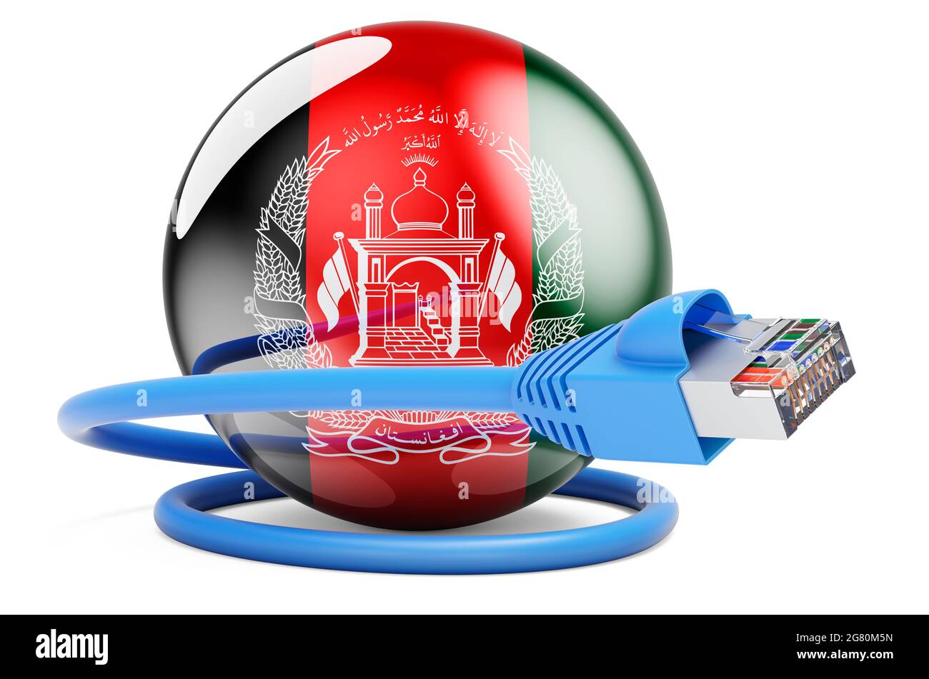 Internet connection in Afghanistan. Lan cable with Afghan flag. 3D ...