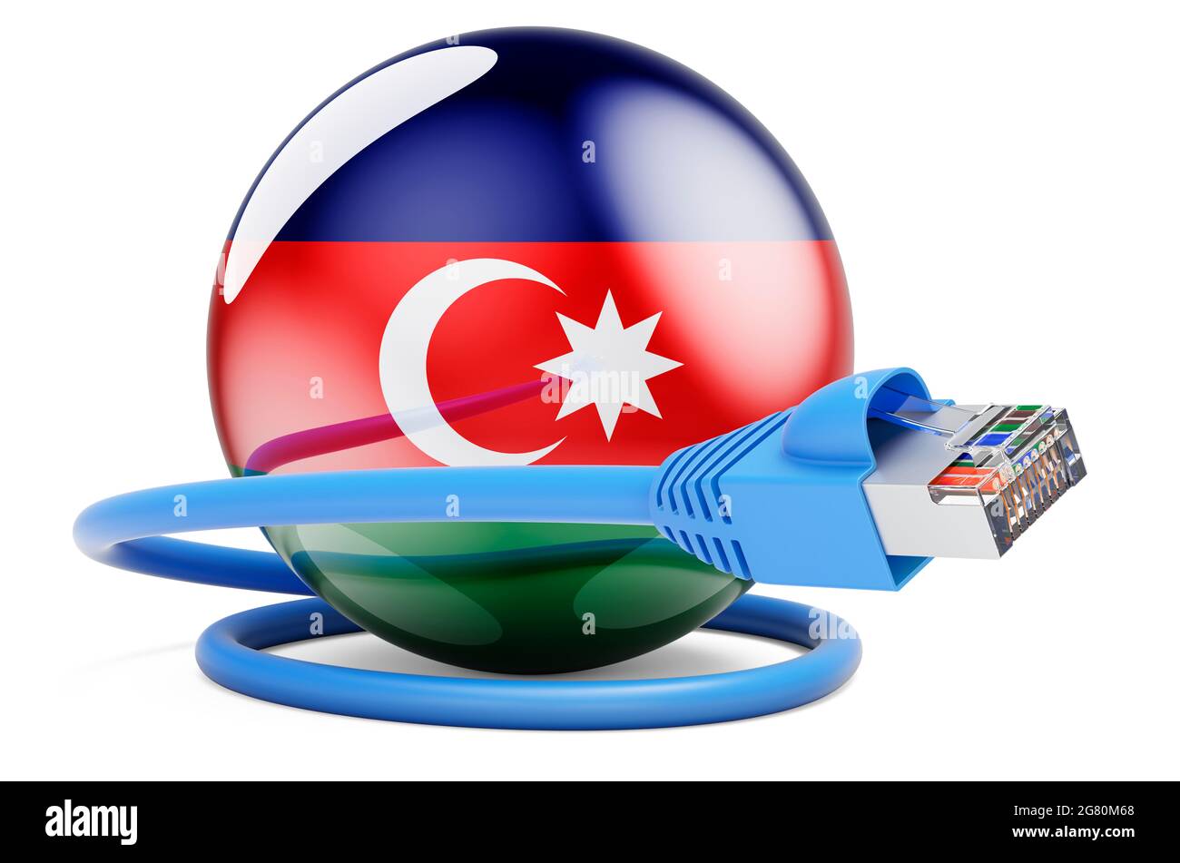 Internet connection in Azerbaijan. Lan cable with Azerbaijani flag. 3D ...