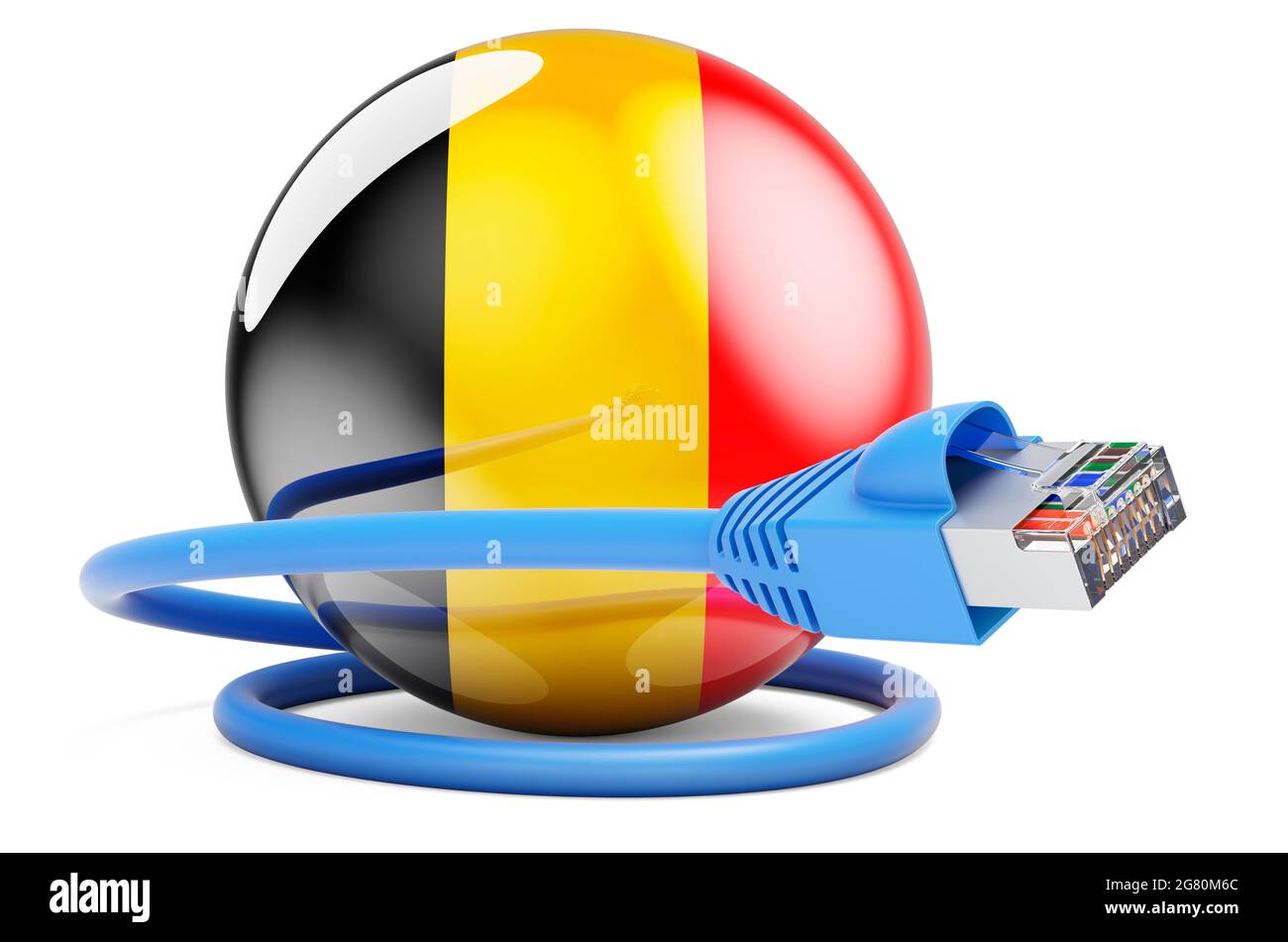 Internet connection in Belgium. Lan cable with Belgian flag. 3D ...