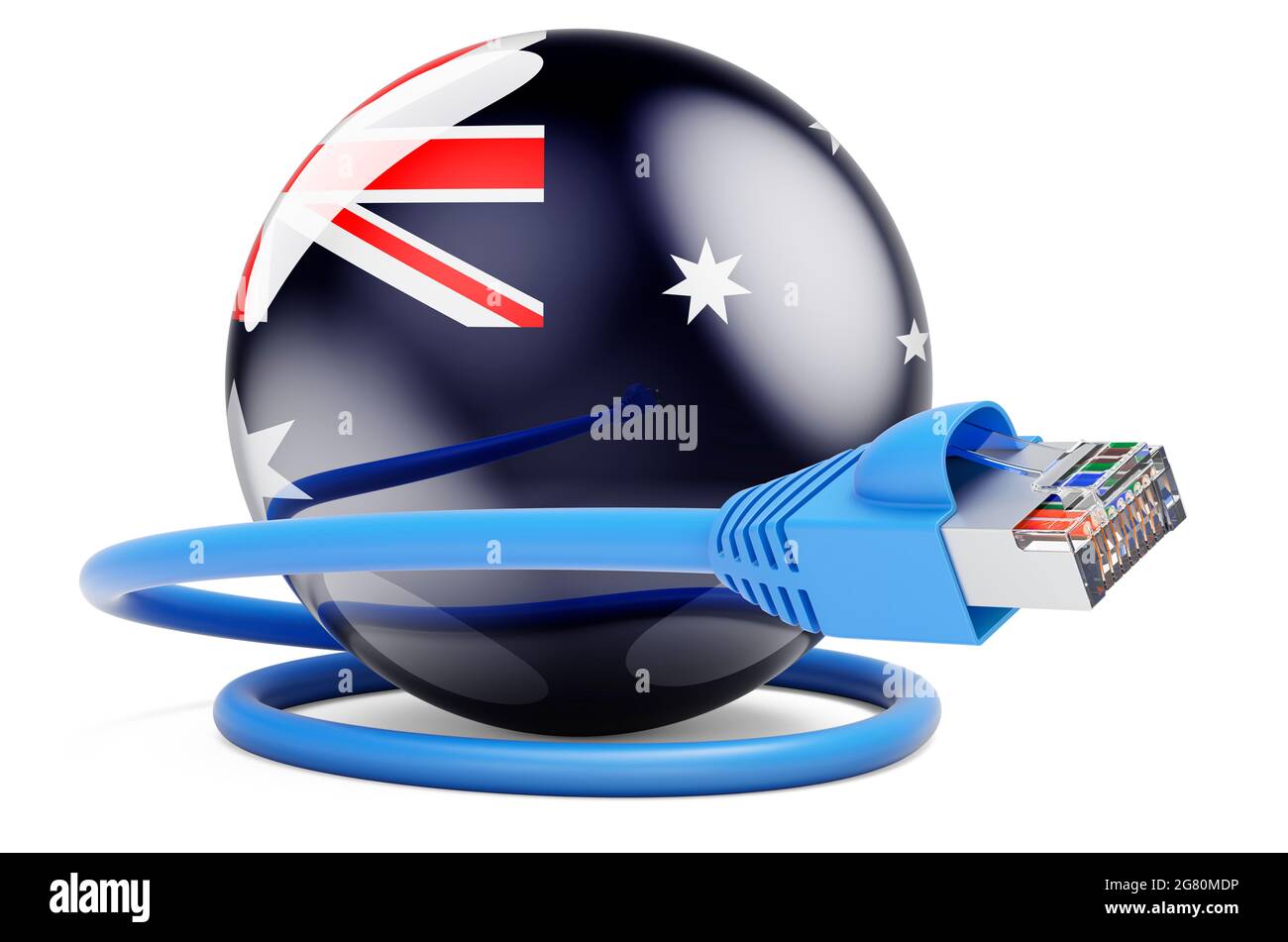 Internet connection in Australia. Lan cable with Australian flag. 3D ...