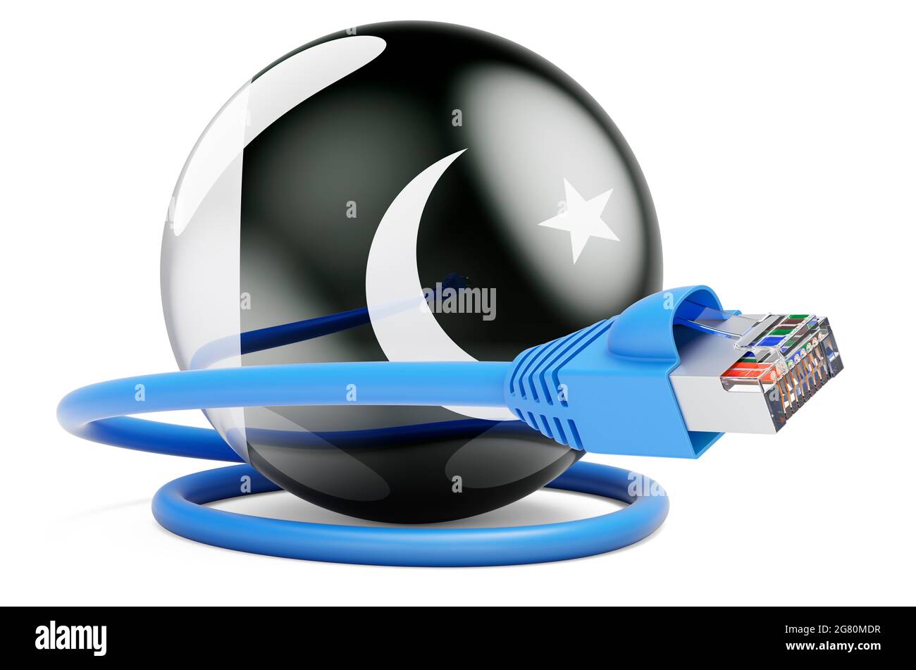 Internet connection in Pakistan. Lan cable with Pakistani flag. 3D ...