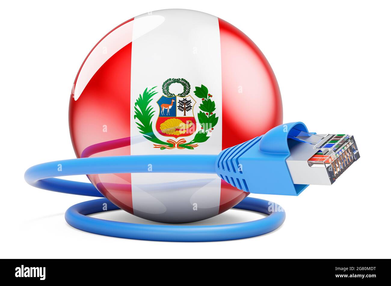 Internet connection in Peru. Lan cable with Peruvian flag. 3D rendering ...