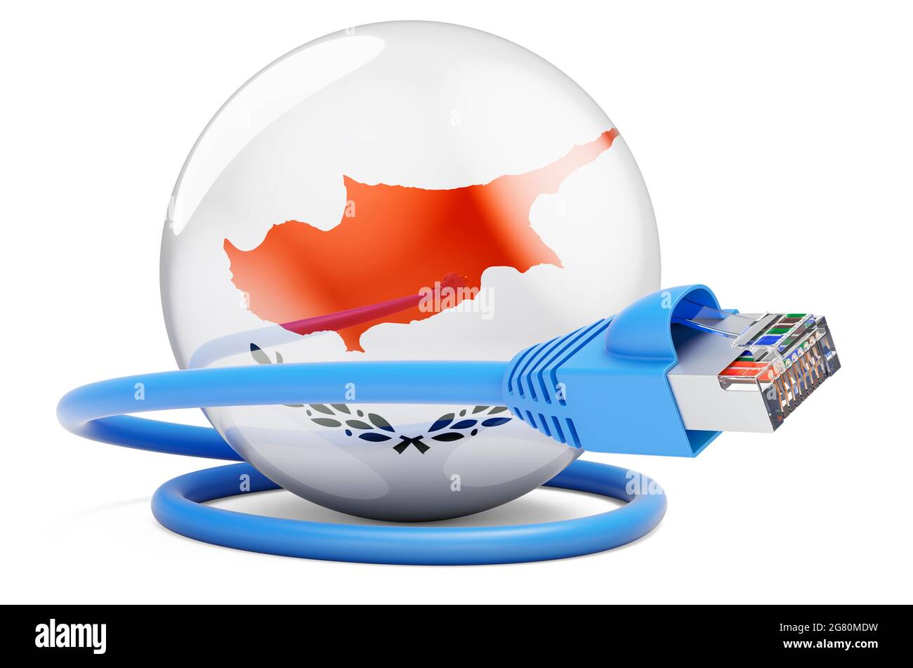 Internet connection in Cyprus. Lan cable with Cypriot flag. 3D ...