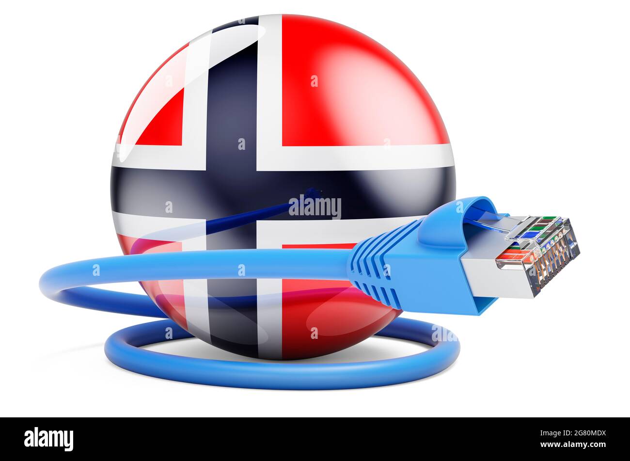 Internet connection in Norway. Lan cable with Norwegian flag. 3D ...