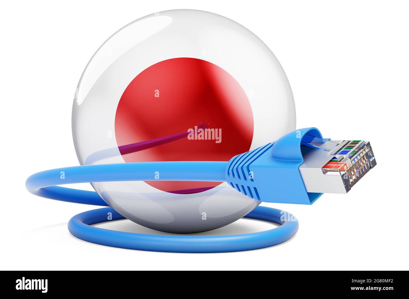 Internet connection in Japan. Lan cable with Japanese flag. 3D ...
