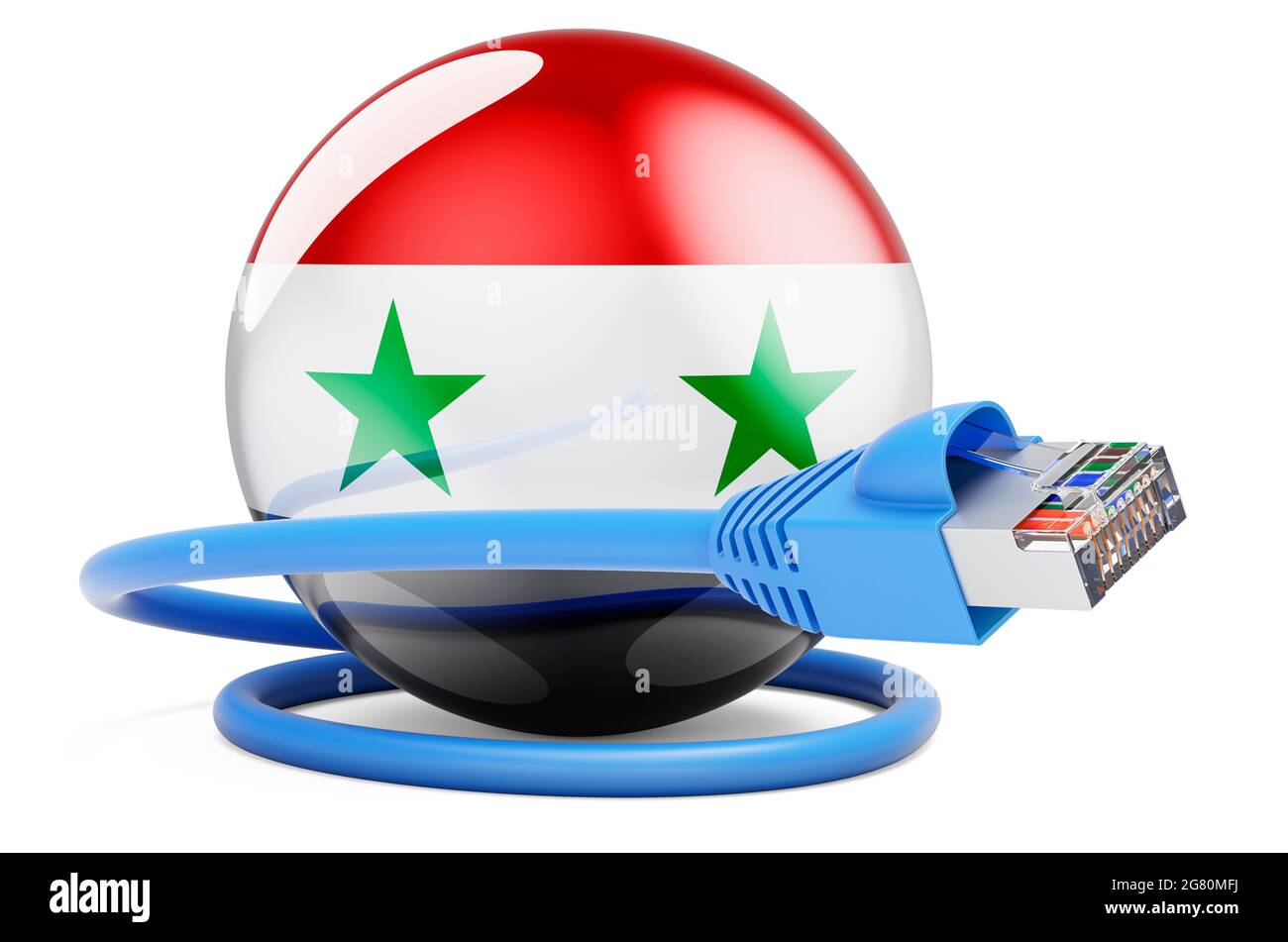 Internet connection in Syria. Lan cable with Syrian flag. 3D rendering ...
