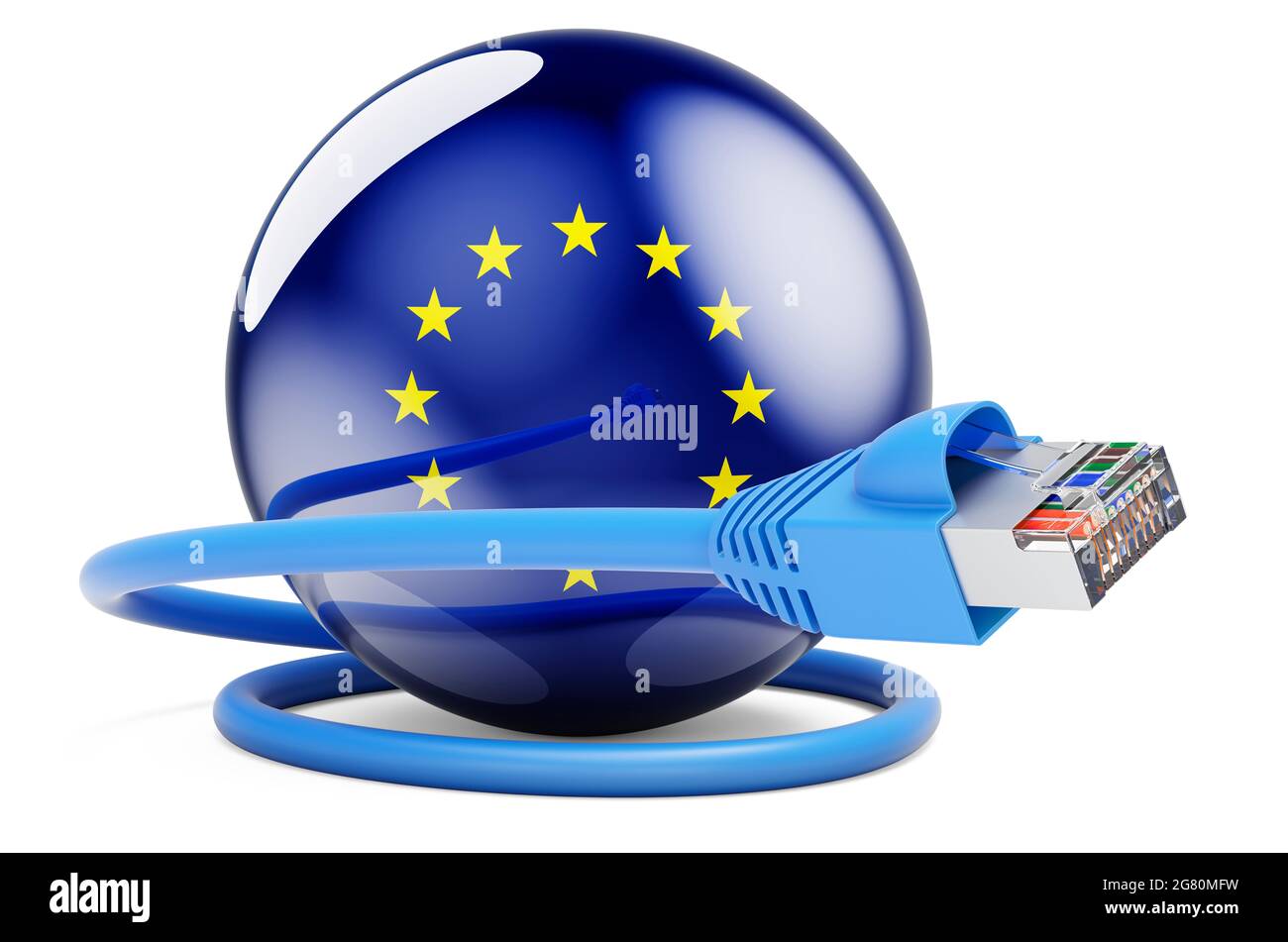 Internet connection in the European Union. Lan cable with The EU flag ...