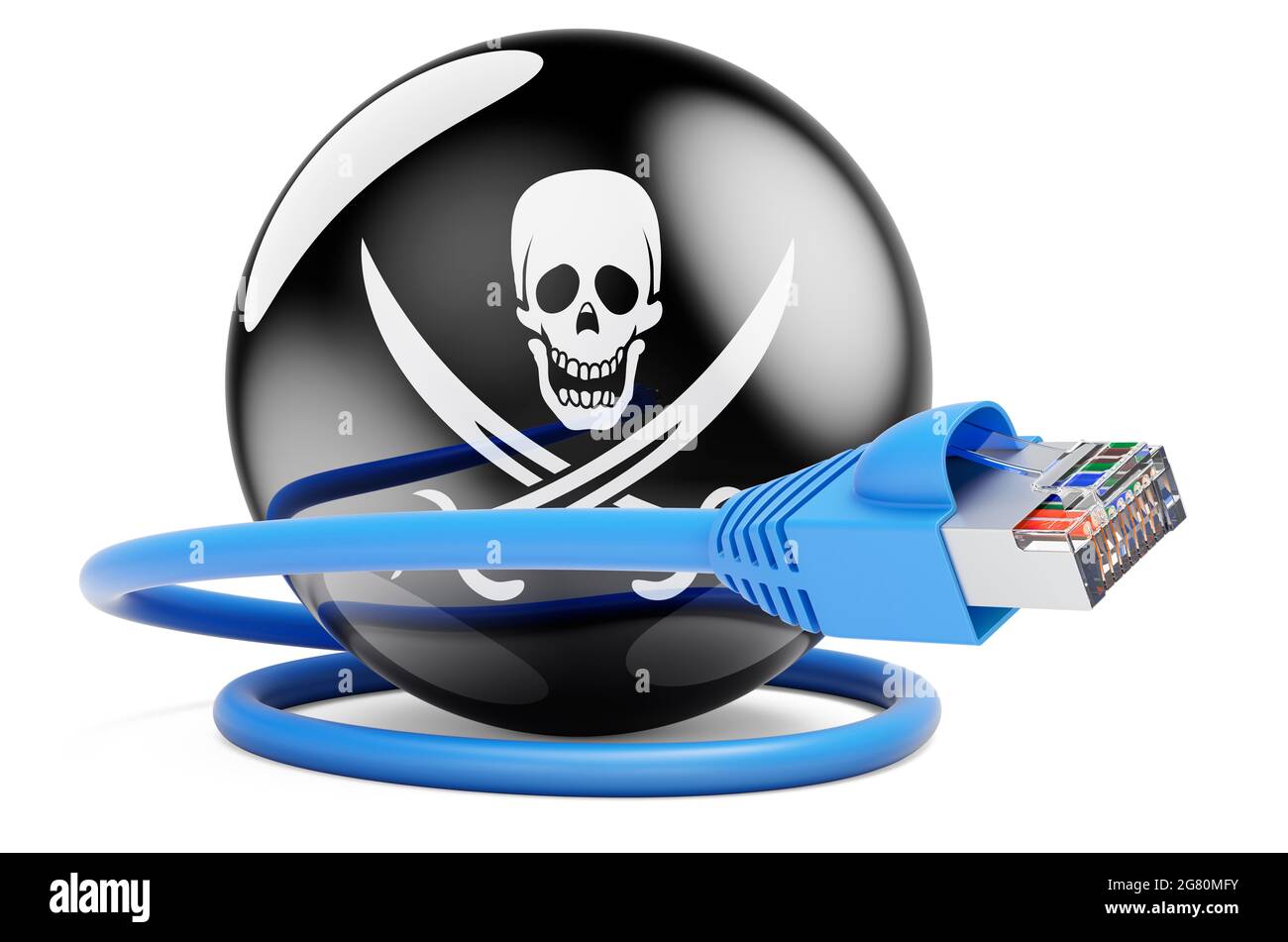 Network lan cable with Pirate flag. 3D rendering isolated on white ...