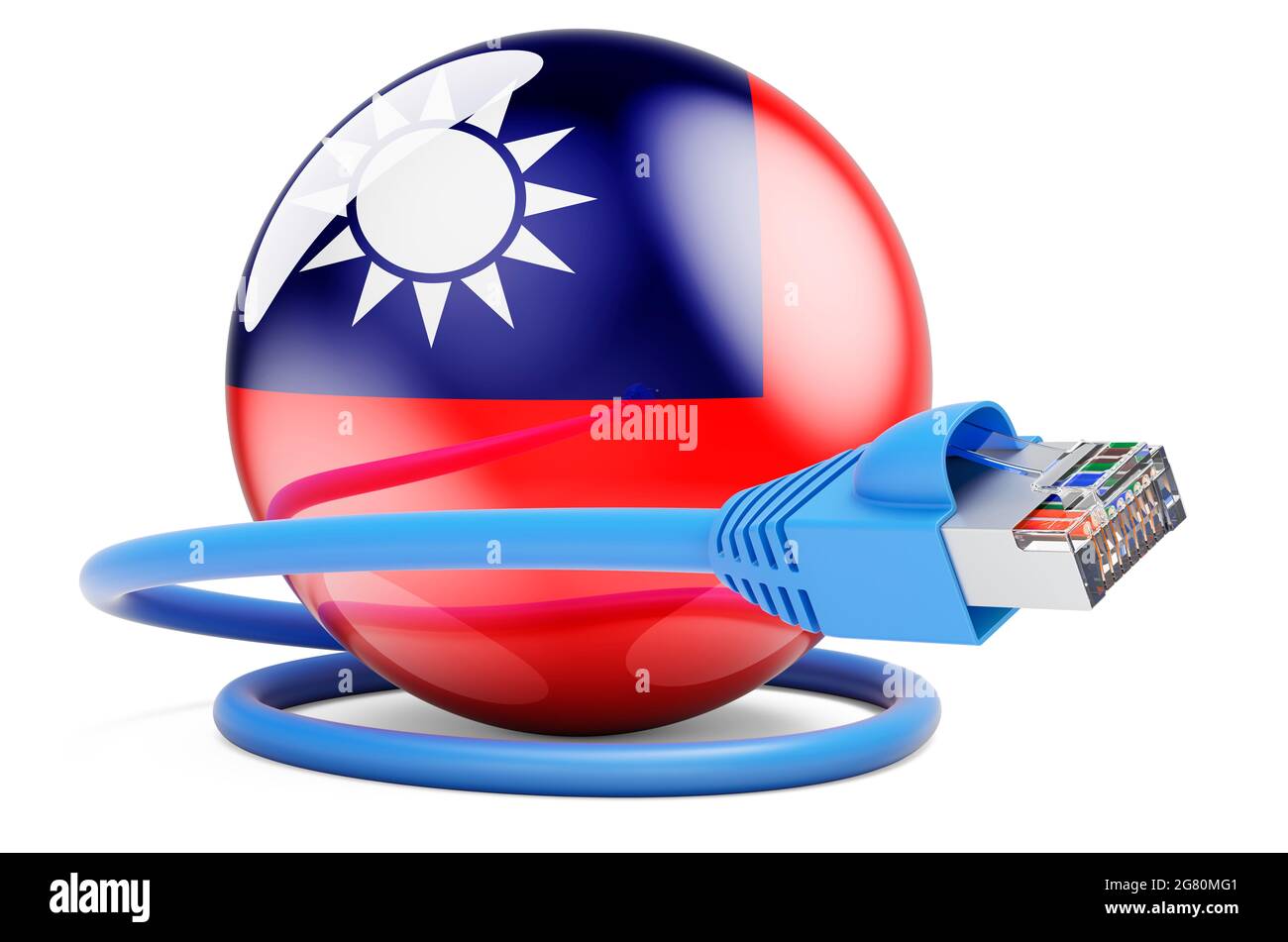 Internet connection in Taiwan. Lan cable with Taiwanese flag. 3D ...