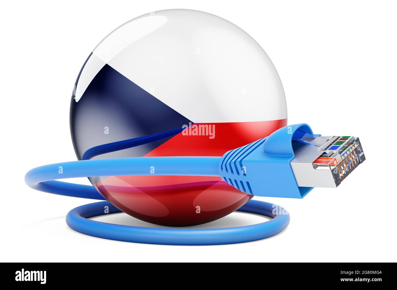 Internet connection in Czech Republic. Lan cable with Czech flag. 3D ...