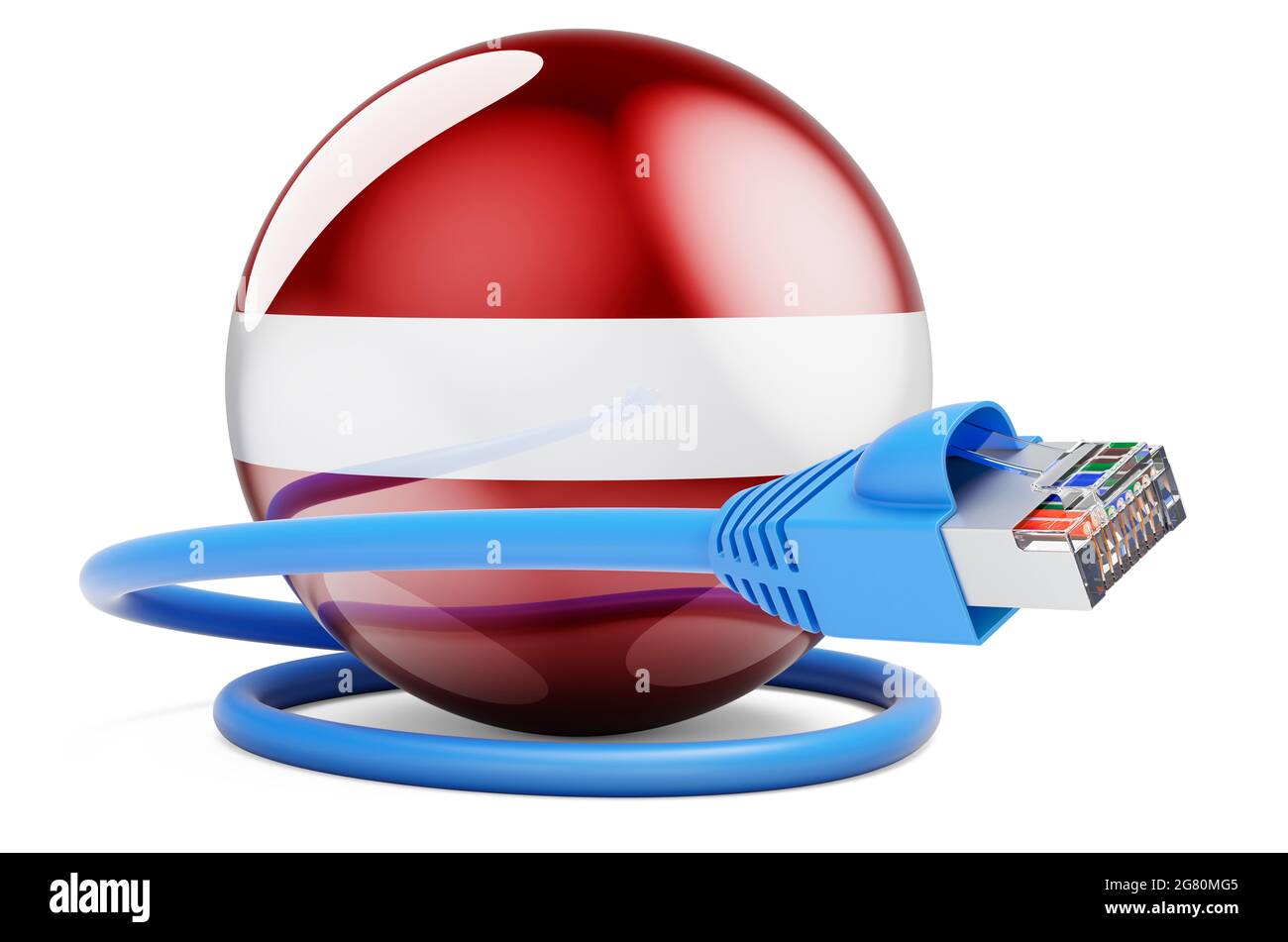 Internet connection in Latvia. Lan cable with Latvian flag. 3D ...