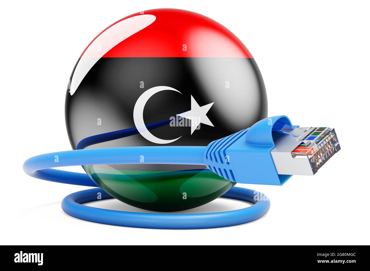 Internet connection in Libya. Lan cable with Libyan flag. 3D rendering ...