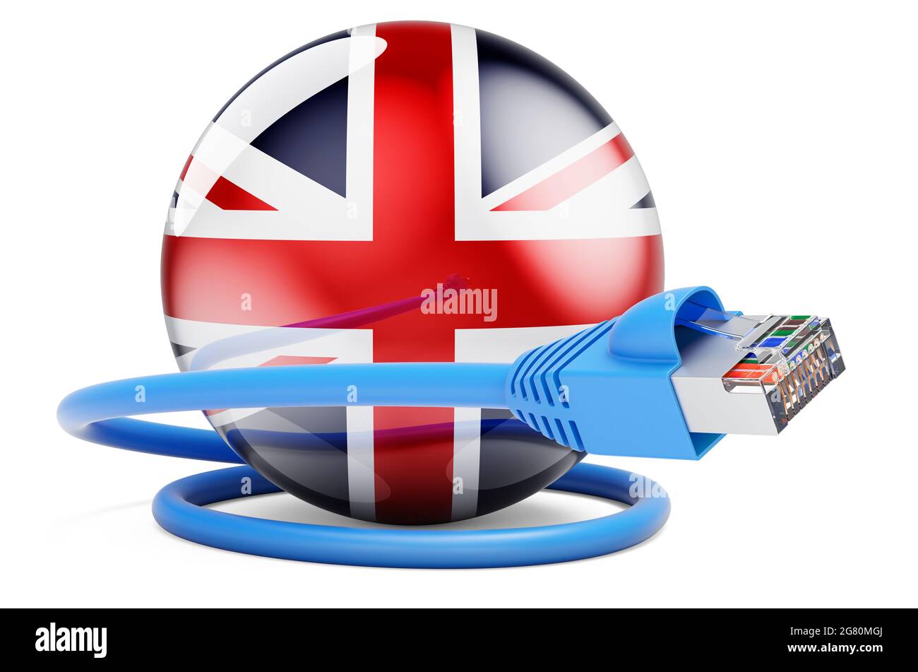 Internet connection in the Great Britain. Lan cable with British flag ...
