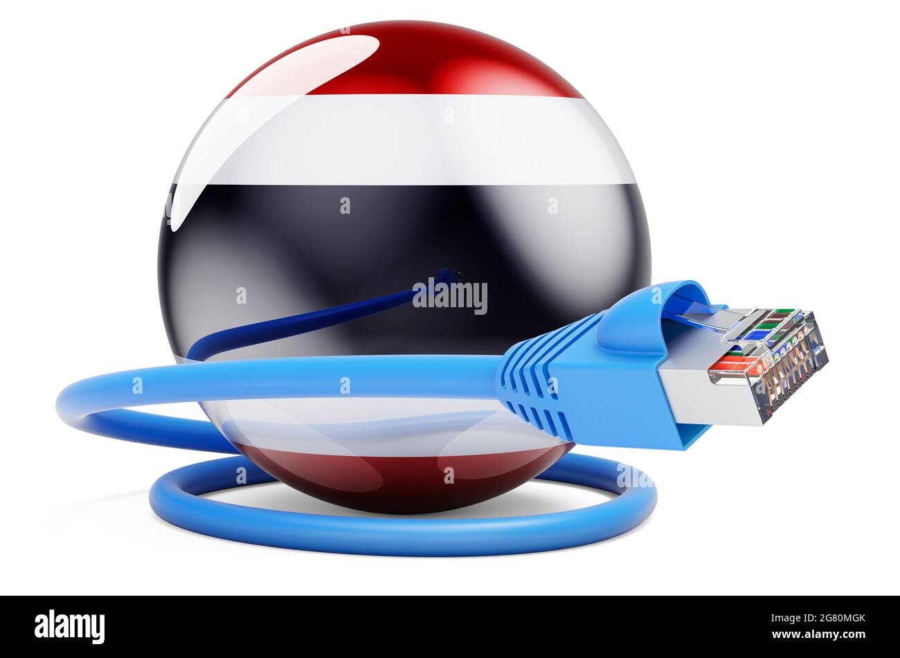 Internet connection in Thailand. Lan cable with Thai flag. 3D rendering ...