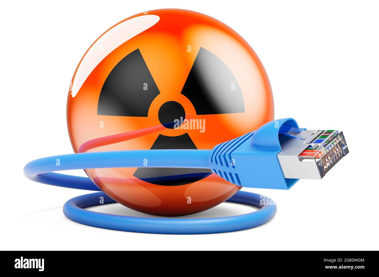 Network lan cable with Radiation symbol. 3D rendering isolated on white ...