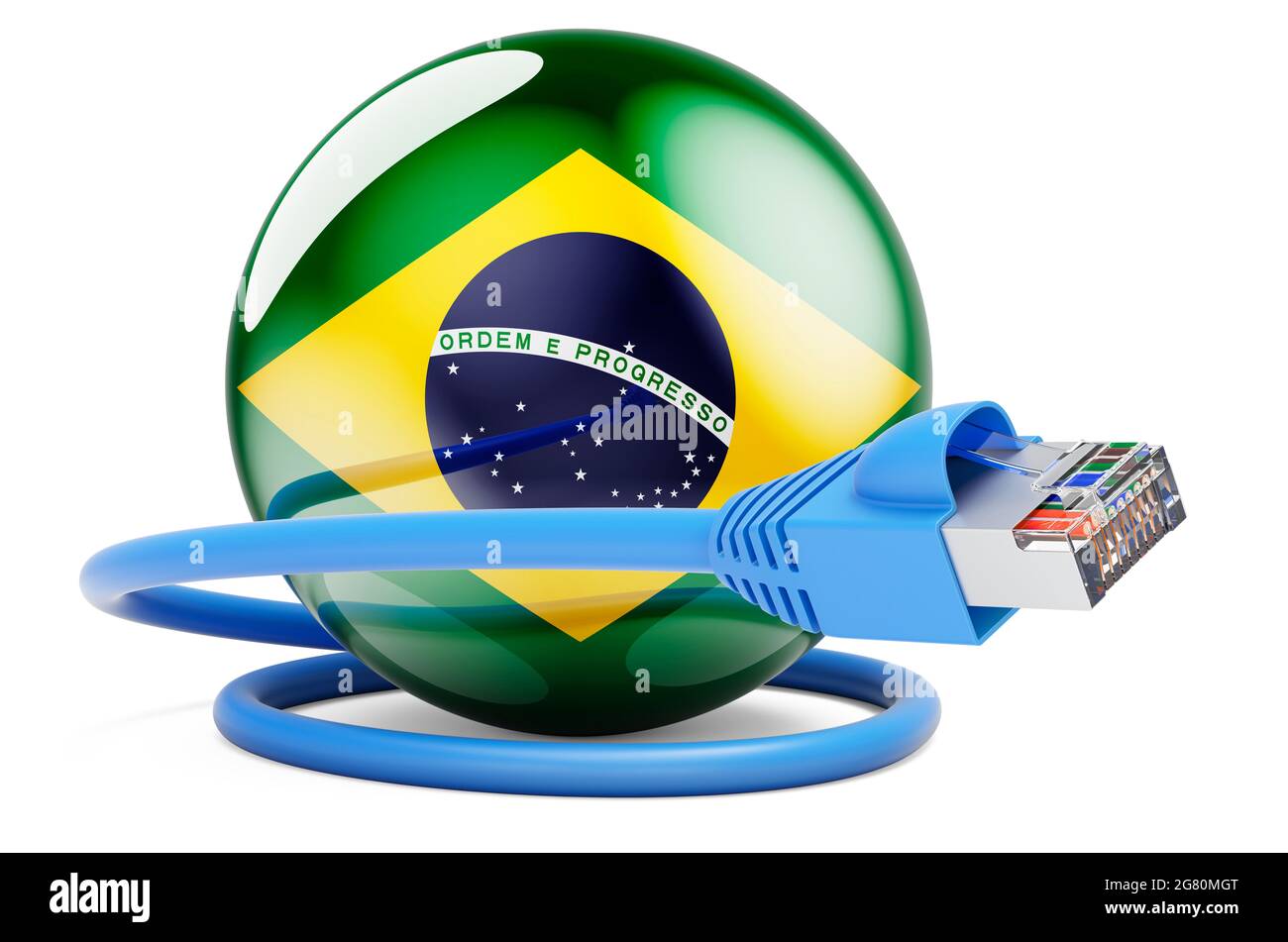 Internet connection in Brazil. Lan cable with Brazilian flag. 3D ...