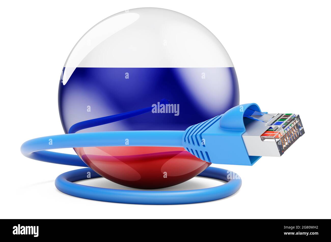 Internet connection in Russia. Lan cable with Russian flag. 3D ...