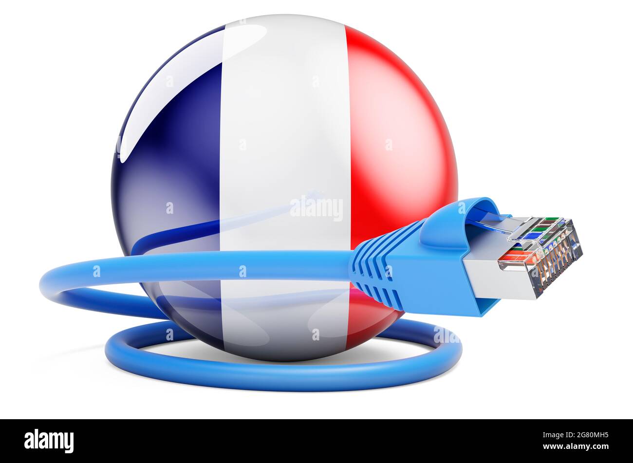 Internet connection in France. Lan cable with French flag. 3D rendering ...