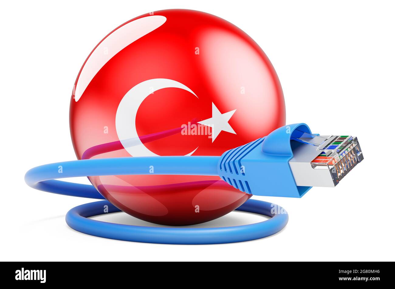 Internet connection in Turkey. Lan cable with Turkish flag. 3D ...