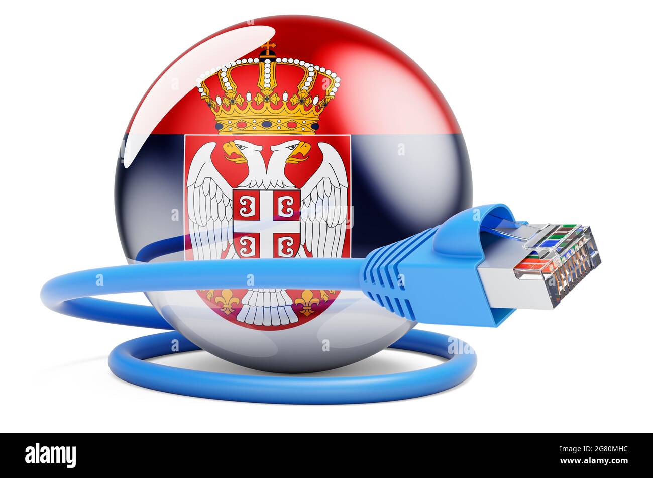 Internet connection in Serbia. Lan cable with Serbian flag. 3D ...