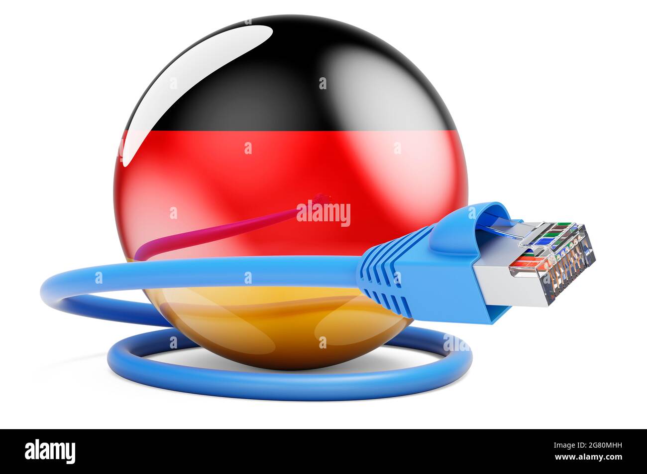 Internet connection in Germany. Lan cable with German flag. 3D ...