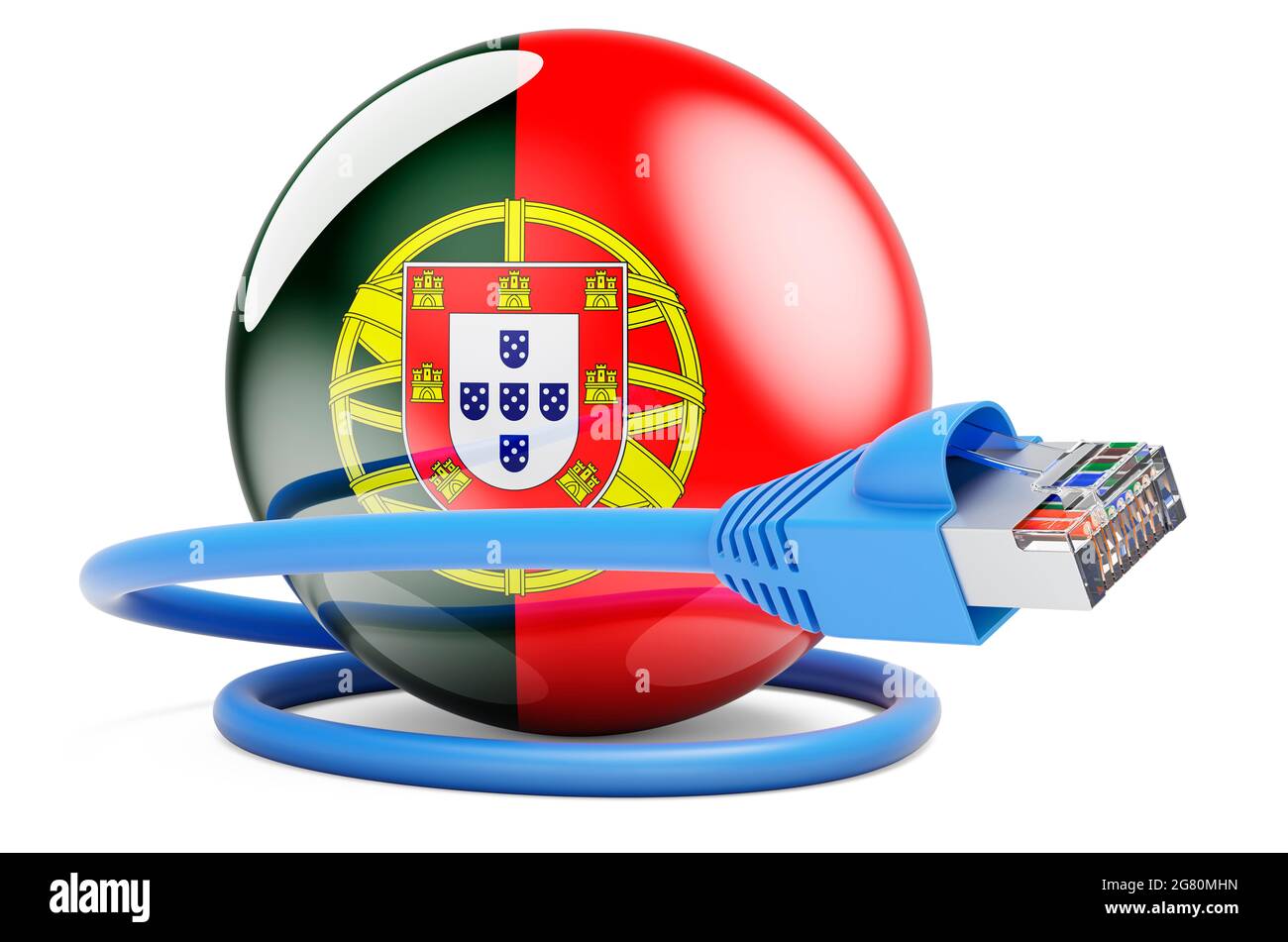Internet connection in Portugal. Lan cable with Portuguese flag. 3D ...