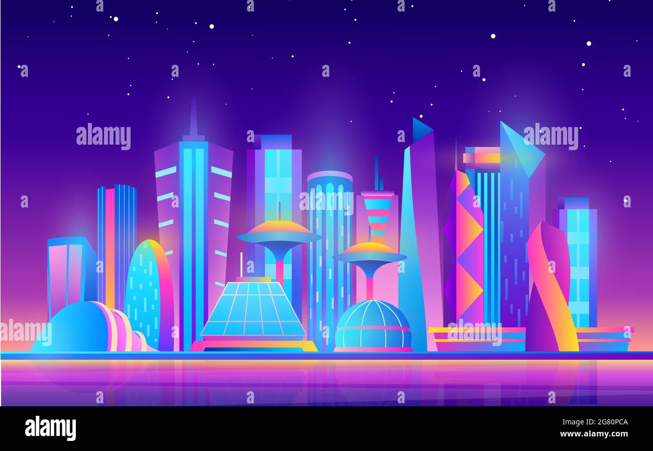 Cartoon City Lights 2d Animated Cartoon Background Of Vibrant City