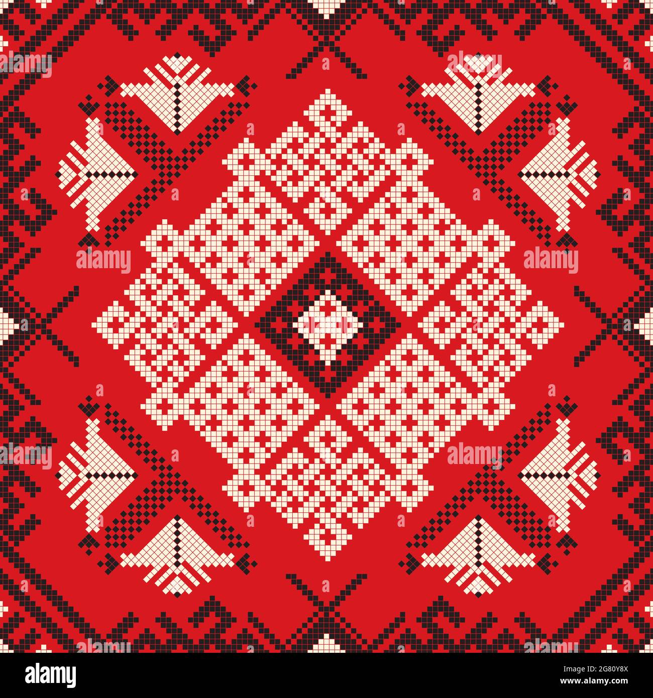 Decorative repeating pattern inspired by traditional Russian embroidery ...