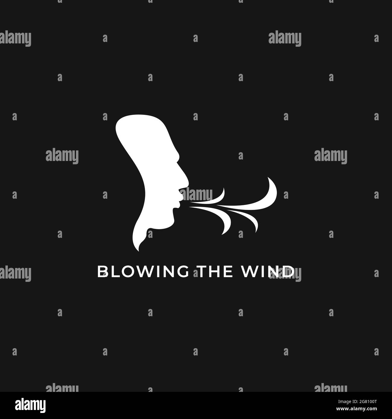 Logo silhouette of a person's face blowing in the wind, isolated on ...