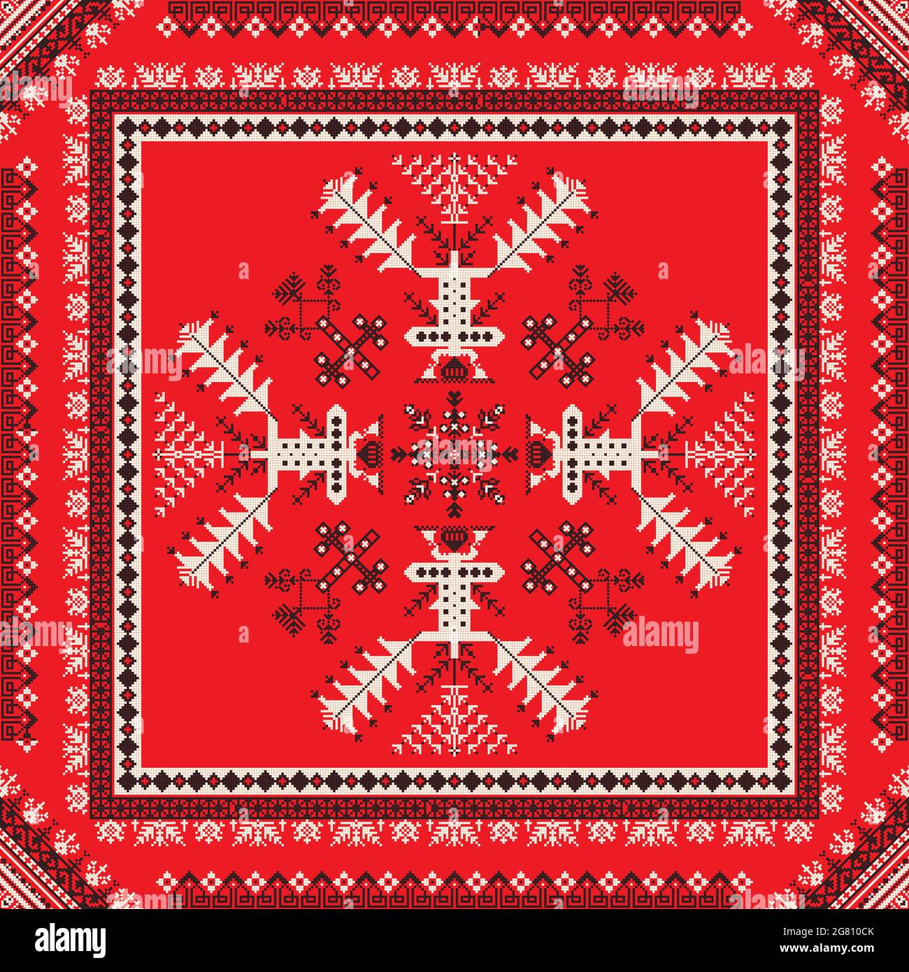Decorative repeating pattern inspired by traditional Russian embroidery ...
