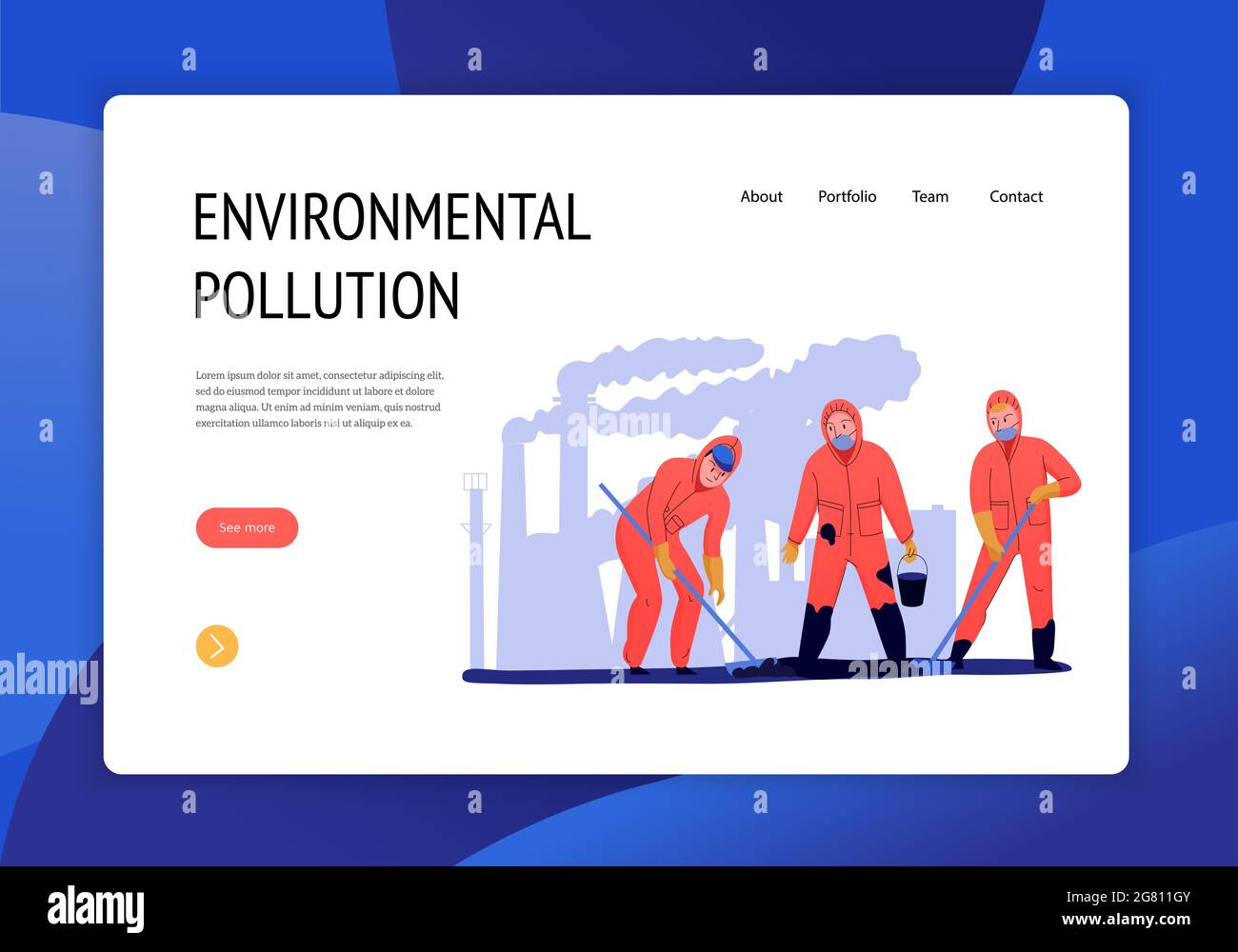 Environmental pollution flat banner with people removing petroleum near ...