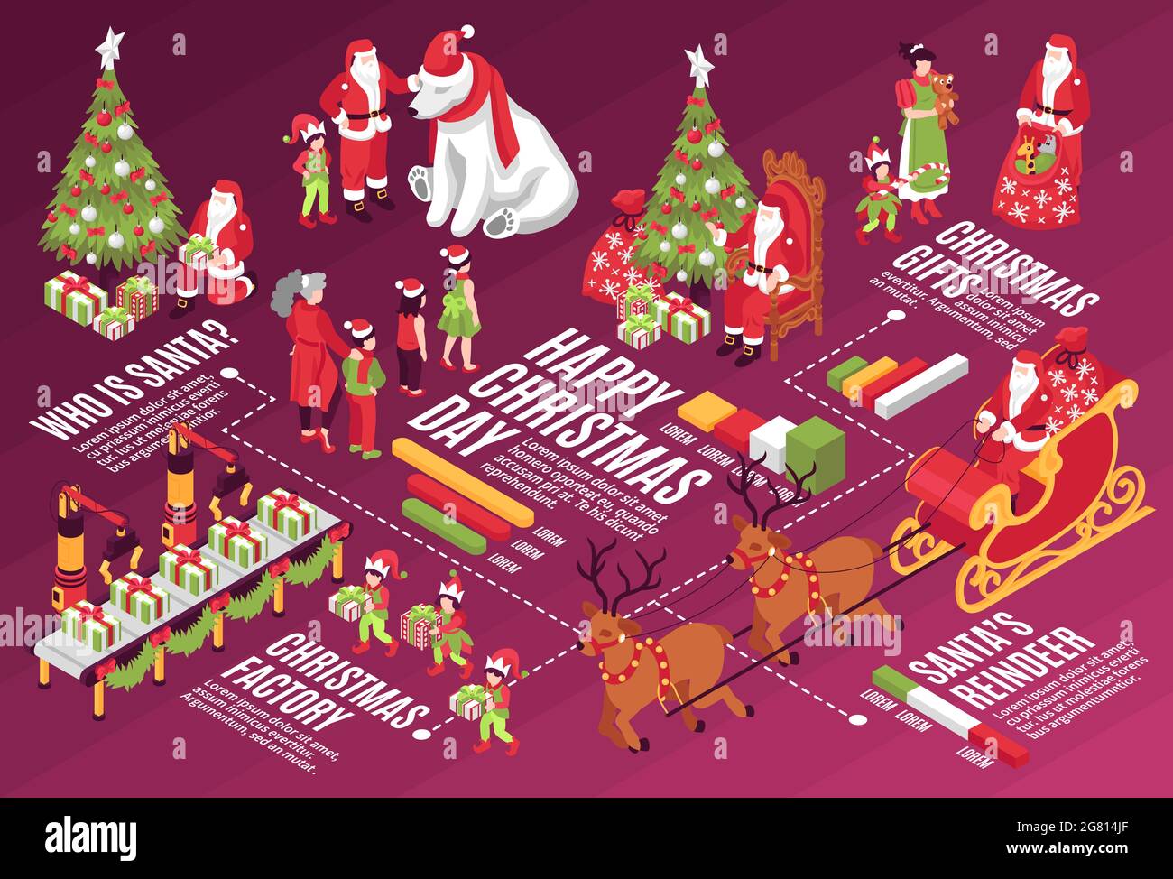 Isometric santa claus christmas horizontal composition with colourful ...