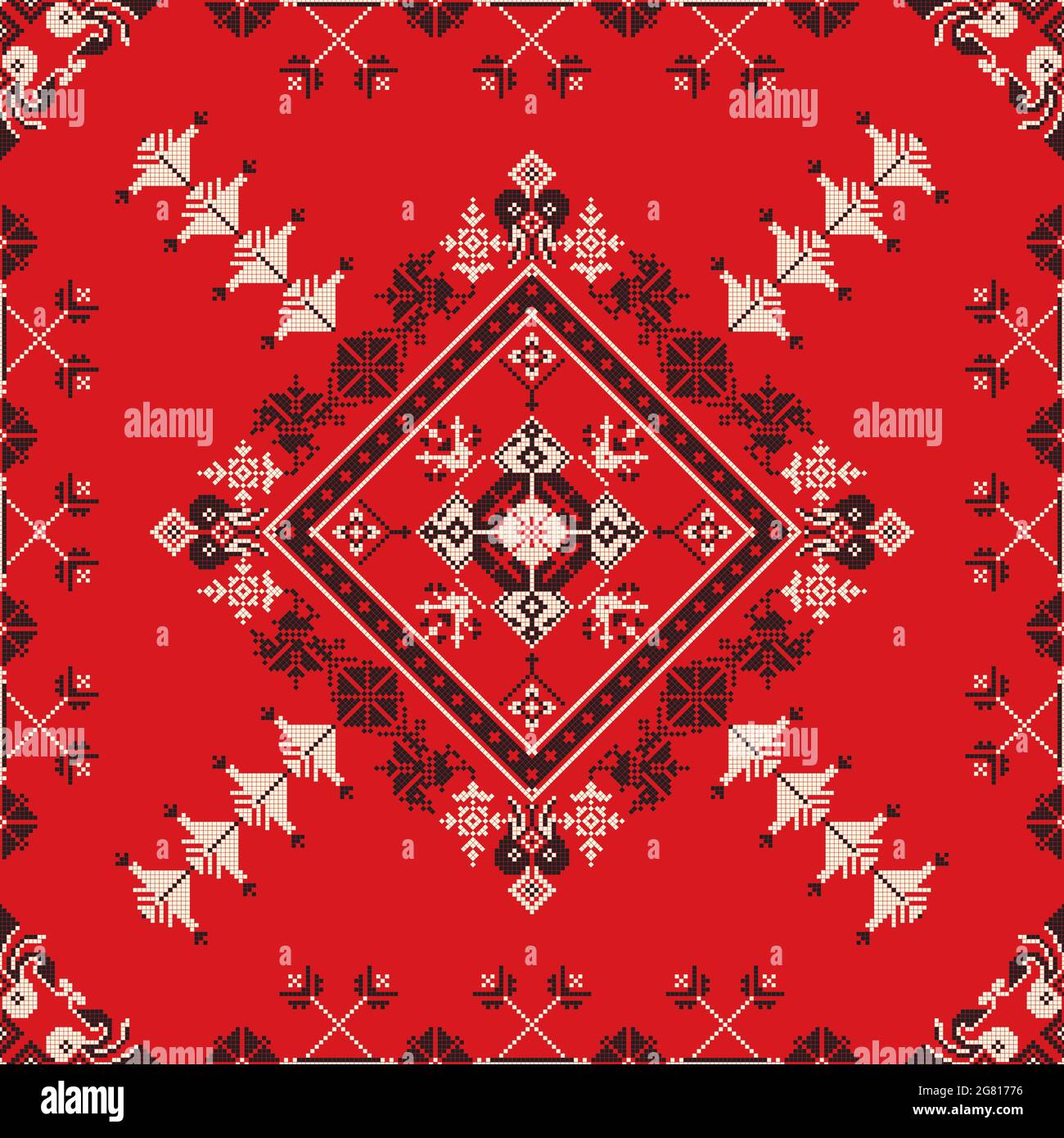 Decorative repeating pattern inspired by traditional Russian embroidery ...