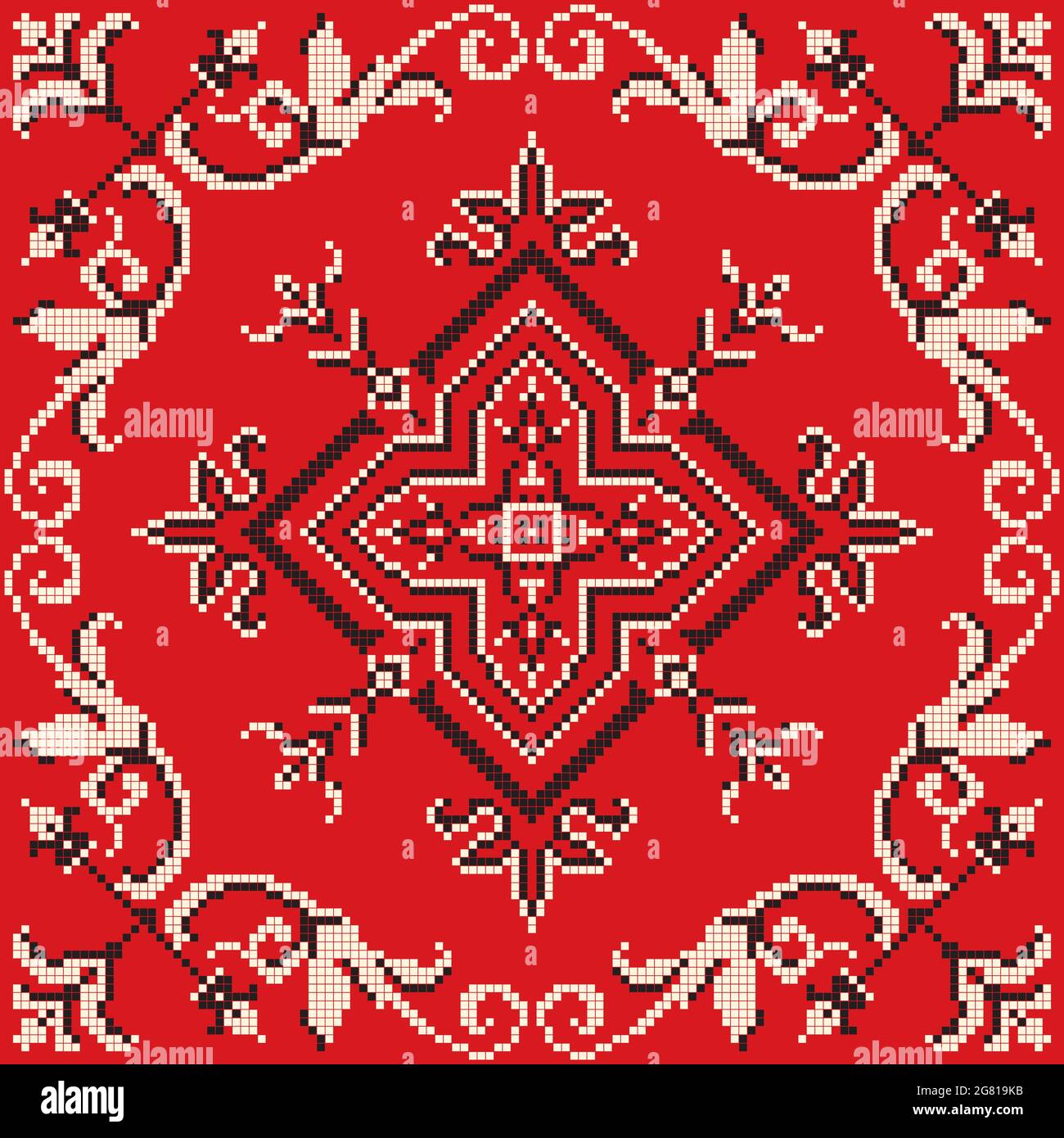 Decorative repeating pattern inspired by traditional Russian embroidery ...