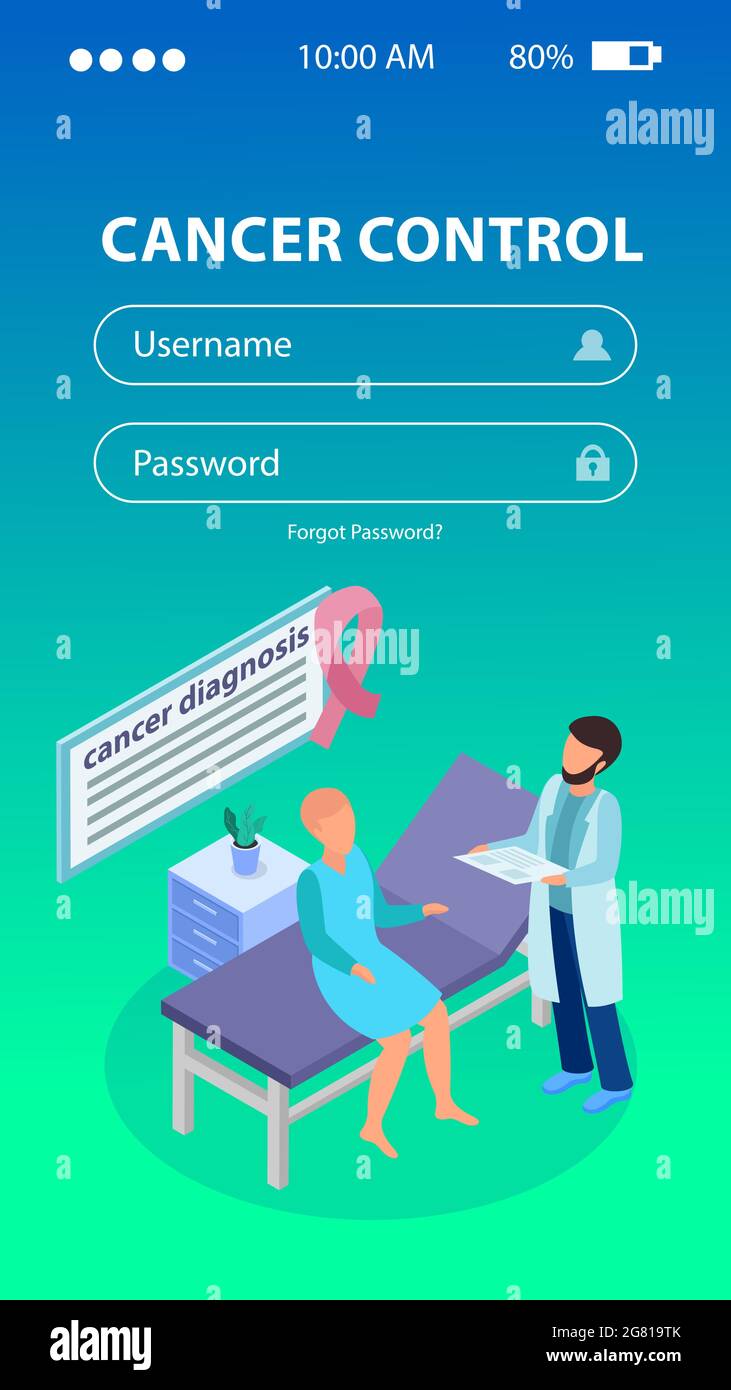 Cancer control medical center smartphone login screen isometric ...