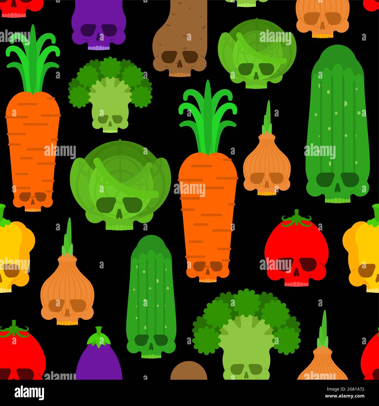 Skull vegetables pattern seamless. Deadly scary vegetable background ...