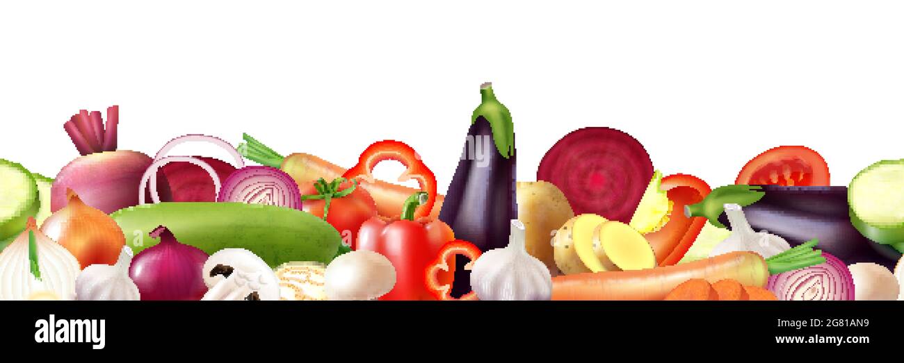 Realistic vegetables border composition with images of mixed ripe whole ...
