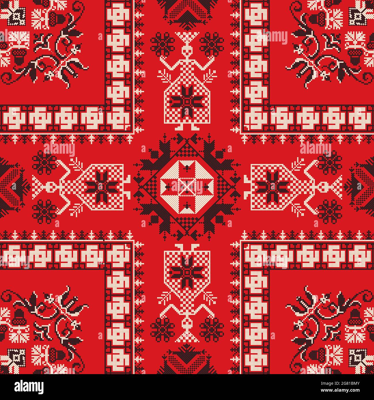 Decorative repeating pattern inspired by traditional Russian embroidery ...